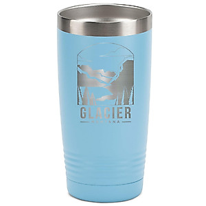 100 North, Polar Camel, United States National Parks, Bright Blue 20 Ounce, Stainless Steel, Vacuum Insulated Travel Tumbler Mug With Clear Lid, Glacier Montana