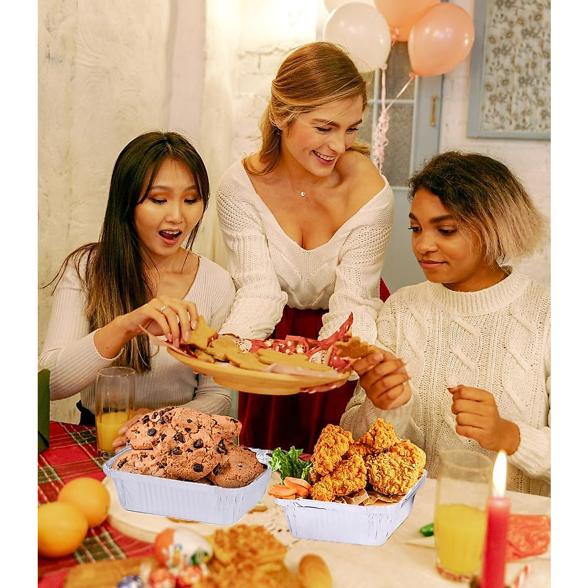 sengcou 50 Pack Aluminum Pans with Lids for Thanksgiving Aluminum Food Containers Storage for Thanksgiving Baking Roasting Meal Prep Thanksgiving Party Holidays BBQ, 6.5 x 5 Inch