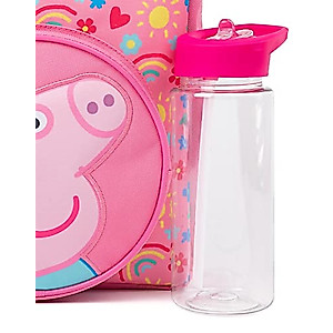 Peppa Pig Kids 4 Piece Backpack Set | Girls Boys Animated George Pig Hearts Pink Rucksack Lunch Bag Pencil Case Water Bottle | Back to School Bag Gifts