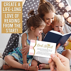 25 Book Request Baby Shower Guest Book Alternative - Princess Baby Shower Invitation Inserts, Books For Baby Shower Request Cards, Bring A Book Instead Of A Card, Baby Shower Book Request For Girls