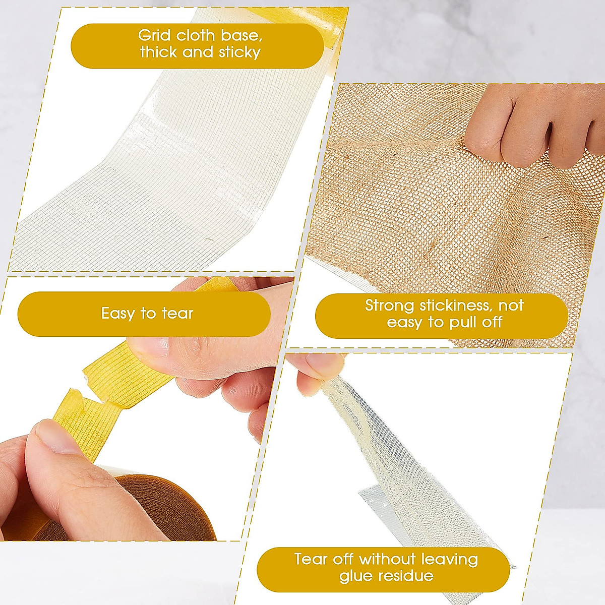 3 Rolls Double Sided Tape Heavy Duty, 0.59/1.18/2 Inch x 66 ft (20m) Clear Fiberglass Mesh Strong Wall Adhesive Tape, Removable Sticky Waterproof Two Sided Mounting Tape for Carpet, Wall, Craft