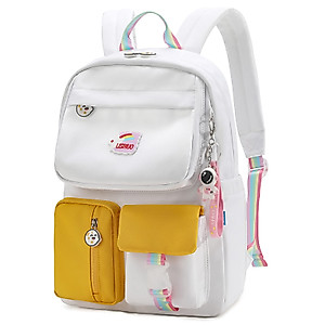 AUOBAG Backpacks for Girls Backpack for School Suitable Ages 6-8 Kids - Pass CPSC Certified - Gift Cute Pendant (White)