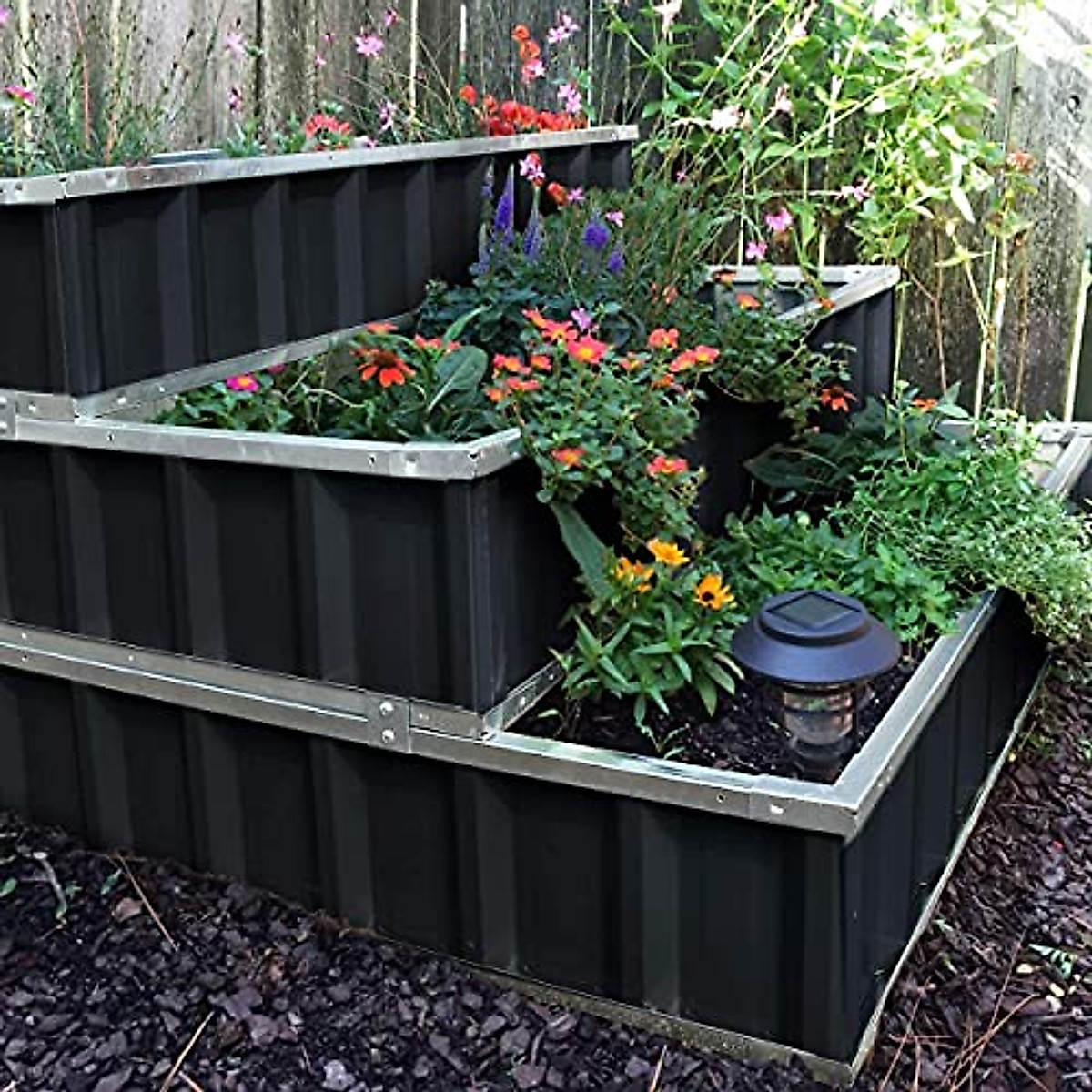 KING BIRD 3 Tiers Raised Garden Bed Dismountable Frame Galvanized Steel Metal Patio Garden Elevated Planter Box 46’’x46’’x23.6’’ for Growing Vegetables Flower (Dark Grey)