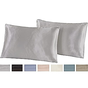 Satin Radiance Soft Satin Silk Sheets Solid Color Deep Pocket Twin Size Satin Bed Sheet Set Cooling And Soft Fitted Satin Bedding + Satin Pillowcase(s) Durable, Breathable, Silver, Grey, 3-piece