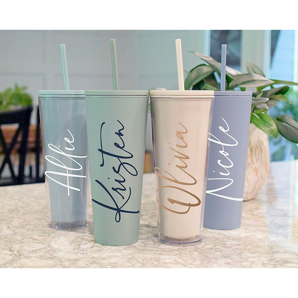Double Wall Personalized Tumbler with Straw 24 oz | Acrylic Custom Tumbler with Straw | Lid and Straw | Personalized Gifts for Women