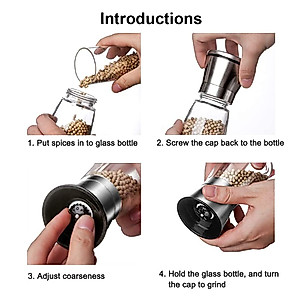 Stainless Steel Salt And Pepper Mill Grinder, Spice Glass Muller, Hand Mill Grinding Bottle, Kitchen Gadgets Glass Tools