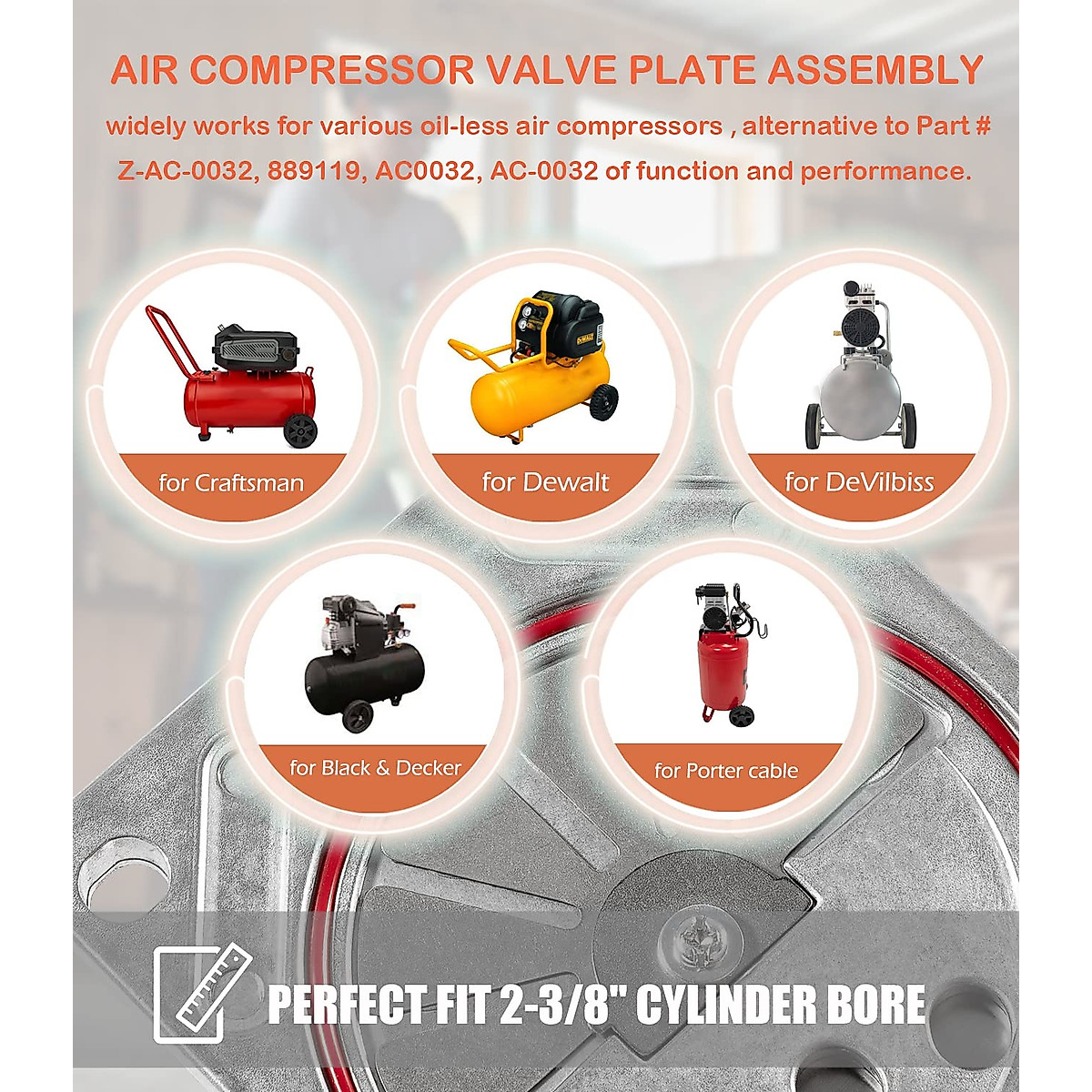ZAC0032 Compressor Valve Plate Assembly Kit Fit for Craftsman, Dewalt, Porter Cable, DeVilbiss, Black & Decker Oil-less Air Compressors Valve Plate Replacement DAC-280 AC0032 889119 Valve Plate
