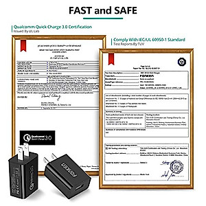 [3-Pack] Quick Charge 3.0, FONKEN 18W 3A USB Wall Charger QC 2.0/3.0 Adapter Fast Charger Block Compatible for Wireless Charger, iPhone iPad, Samsung S10/S9/S8/Note 9/8, LG G5, HTC 10 (Black)