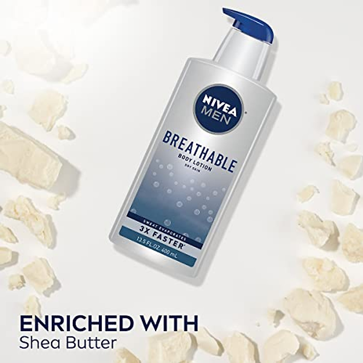 NIVEA MEN Breathable Body Lotion, 48-Hour Hydrating Lotion for Men with Breathable Skin Technology, Shea Butter, Vitamin C and Vitamin E, 13.5 Fl Oz Bottle