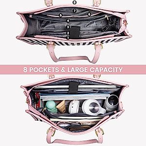 LOVEVOOK Women's Tote Bag - Large Capacity Handbag, Business Briefcase Travel Bag - 2 Pcs Set for 15.6-inch Laptop, Pink-Stripe