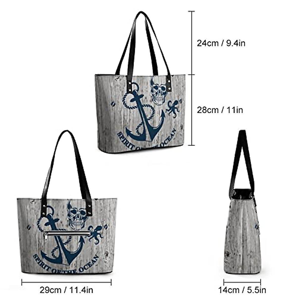 Womens Handbag Skull Anchor Leather Tote Bag Top Handle Satchel Bags For Lady