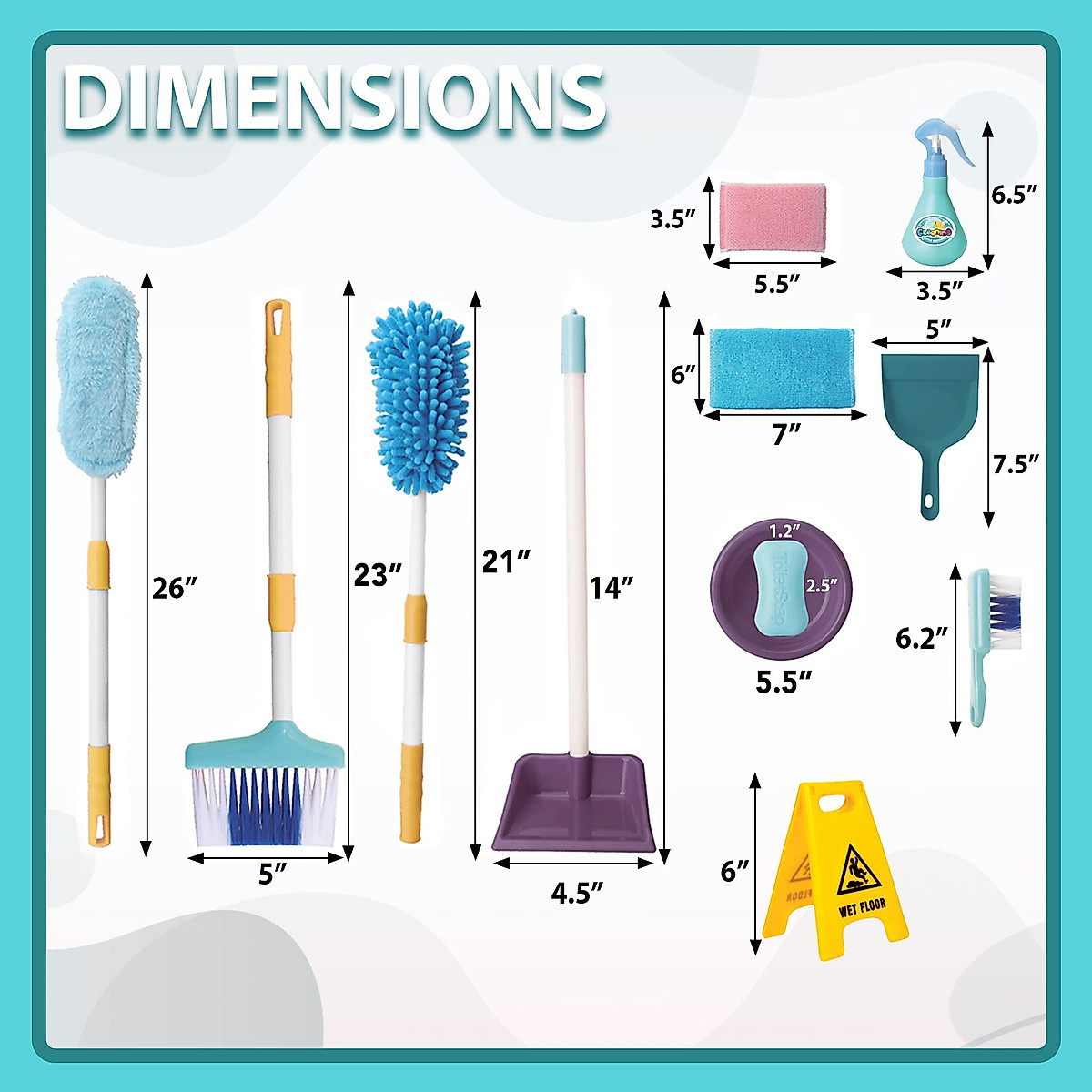 Playkidiz Kids Cleaning Set for Toddlers, Toy Broom & Mop Cleaning Accessory Set, Pretend Play Toys for Boys & Girls Ages 3+