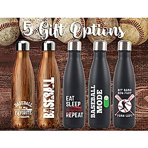 Onebttl Baseball Gifts for Boys, Eat Sleep Baseball Repeat, Stainless Steel 17Oz Water Bottle, Black