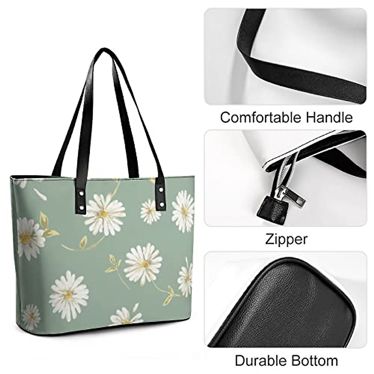 Womens Handbag Daisy Flowers Leather Tote Bag Top Handle Satchel Bags For Lady