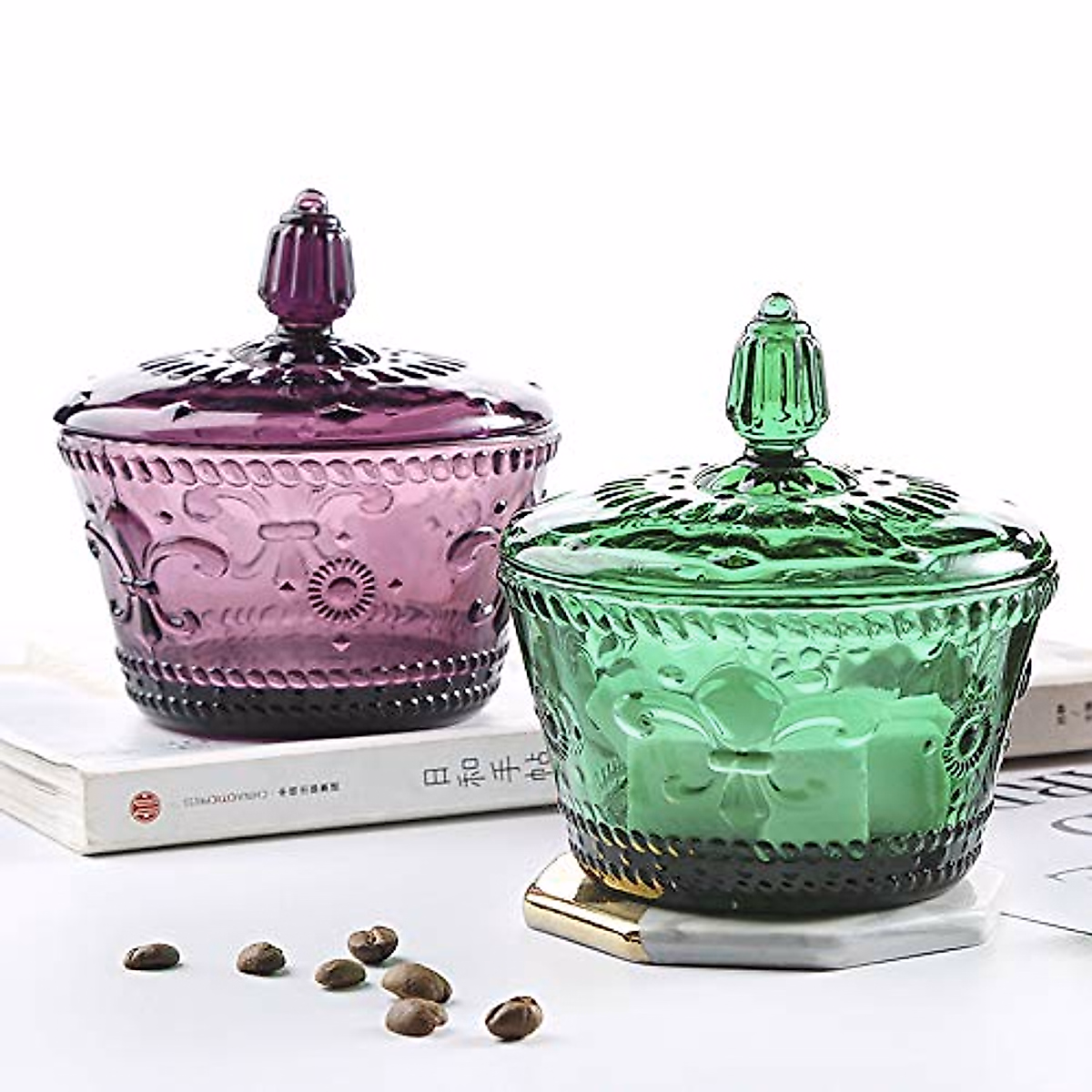 MASSJOY European Retro Nostalgic Three-Dimensional Relief Color Glass Jar Candy Jar Seasoning Jar With Lid