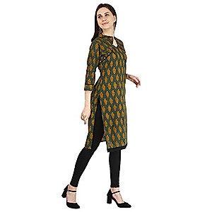 Ramkudi Indian Women's Printed Cotton Kurti Green Top