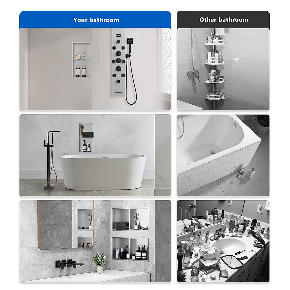 QAOYEDE Shower Niche Insert No Tile Needed, 24"x12" Stainless Steel Niche for Shower Wall, Recessed Shower Shelf for Bathroom Storage 2 Layer,Brushed Nickel