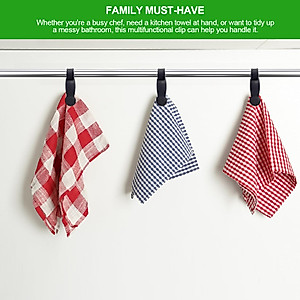 KIBBEH 2 Pack Silicone Hand Towel Clips, Magnetic Bath Towel Clips Towel Hooks with Magnets for Towel Rods and Racks, Kitchen and Bathroom Accessory (Black)