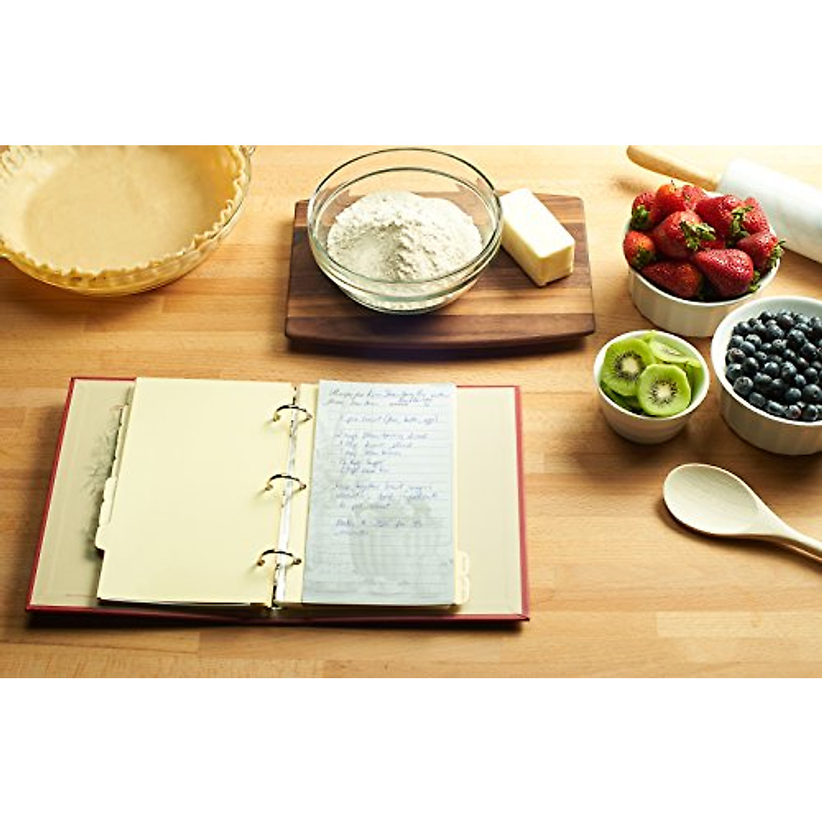 Meadowsweet Kitchens Treasured Family Journal Recipe Binder - Cookbook Organizer, Blank Notebook w/ 50 Lined Recipe Pages, 40 Clear Plastic Sleeves & 10 Dividers, 9 x 6 1/2 x 1 7/8 Inch, Red & Yellow