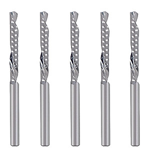 1/8 Inch Down Cut Single Flute (O Flute) Spiral End Mill CNC Router Bits ,with 1/8 Inch Cutting Dia，1 Inch Cutting Length for Acrylic PVC MDF Wood Pack of 5