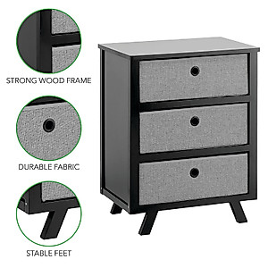 mDesign Mid-Century Modern Dresser Storage Organization Chest - 3 Fabric Drawers, Organizer Furniture Stand Unit for Bedroom, Hallway, Entryway, and Office - Easy Pull Handles - Black/Charcoal