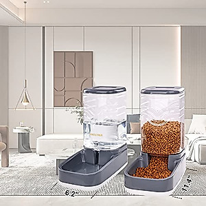 NKECOBJI Automatic Pets Feeder and Water Dispenser Set,Gravity Food Feeder and Waterer Set with Pet Food Bowl,Easily Clean Self Feeding for Small Large Pets Dogs Cats Large Capacity(3.8L)