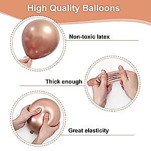 RUBFAC 50pcs Rose Gold Balloon Metallic Confetti Balloons 12 Inch Latex Balloons with 66ft Ribbon for Birthday Party Decorations