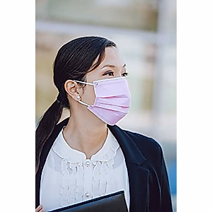 Healthy Shield 50pcs Disposable 3-Ply Safety Face Mask, Comfortable Ear Loop and Breathable, Non-Woven, Mouth Covers, Nose Clip, perfect for Adult, Men, Women, Home, Office, Indoor, Outdoor. - Pink