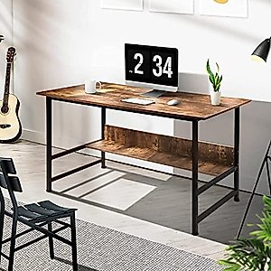 BROWN-BROWN 55 Inch Computer Desk, Home Office Desk with Extra Storage, Personal Laptop Pc Workstation, Student Study Desk, Metal Frame Wood Table for Reading Writing, Rustic Brown (55'')…