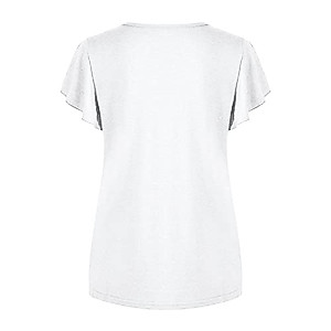 wodceeke Women's Short-Sleeved V-Neck Plain T-Shirt Casual Loose Basic Tee Summer All-Match Blouse Tops (White, L)