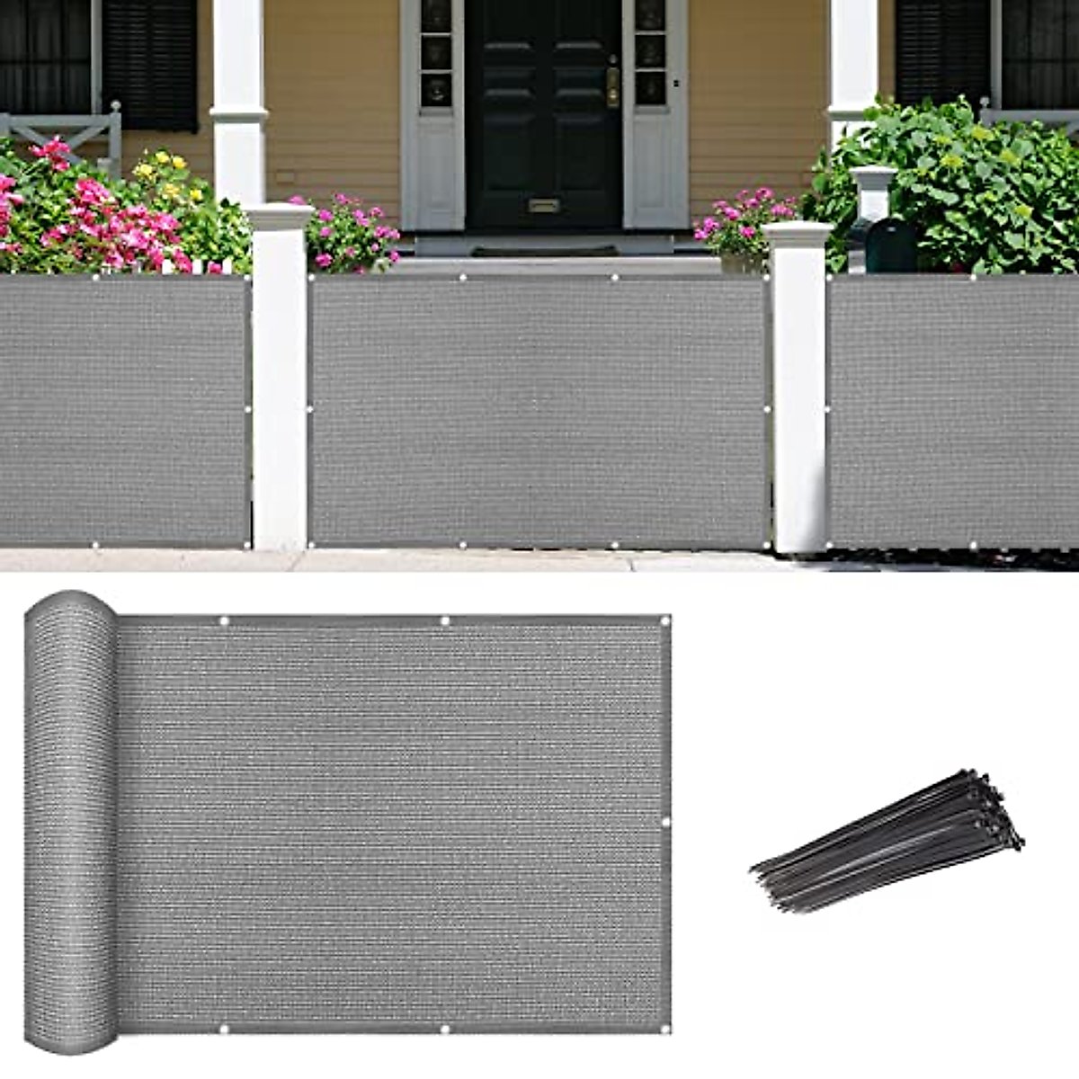 2'6" x 15' Grey Fence Screen Balcony Privacy Screen Shade Netting Mesh Cloth with Grommets for Apartment, Patio, Backyard, Porch, Railing - Customized Size