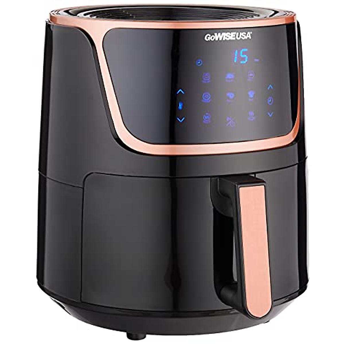 GoWISE USA GW22955 7-Quart Electric Air Fryer with Dehydrator & 3 Stackable Racks, Digital Touchscreen with 8 Functions + Recipes, 7.0-Qt, Black/Copper