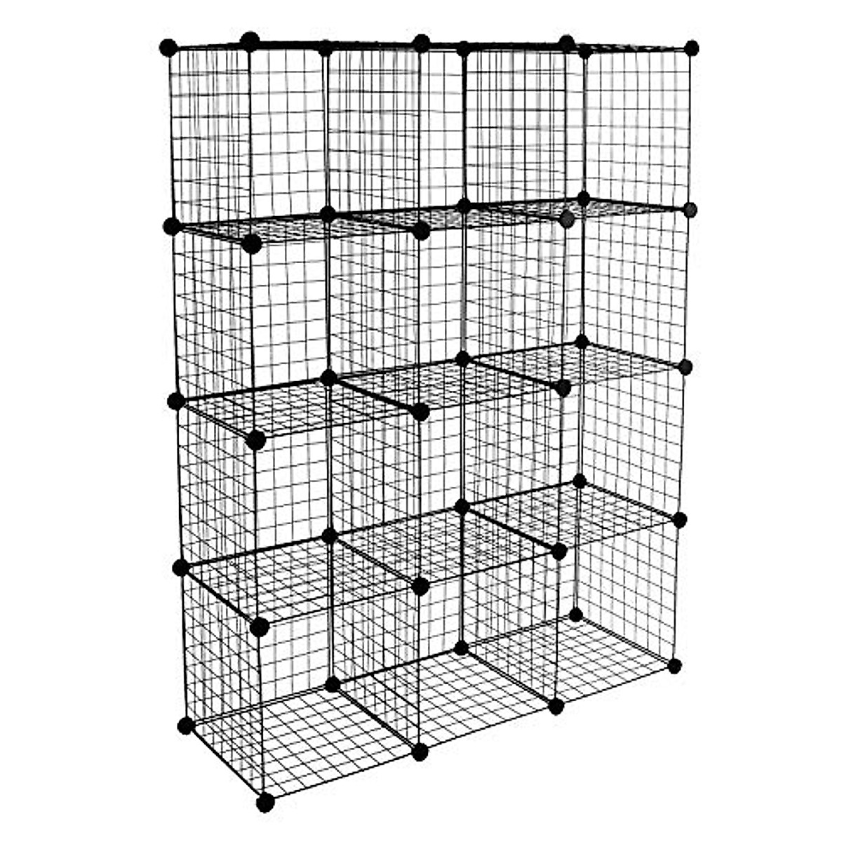 Work-It! Wire Storage Cubes, 12-Cube Metal Grid Organizer | Modular Wire Shelving Units, Stackable Bookcase, DIY Closet Cabinet Organizer for Home, Office, Kids Room | 14" W x 14" H, Black