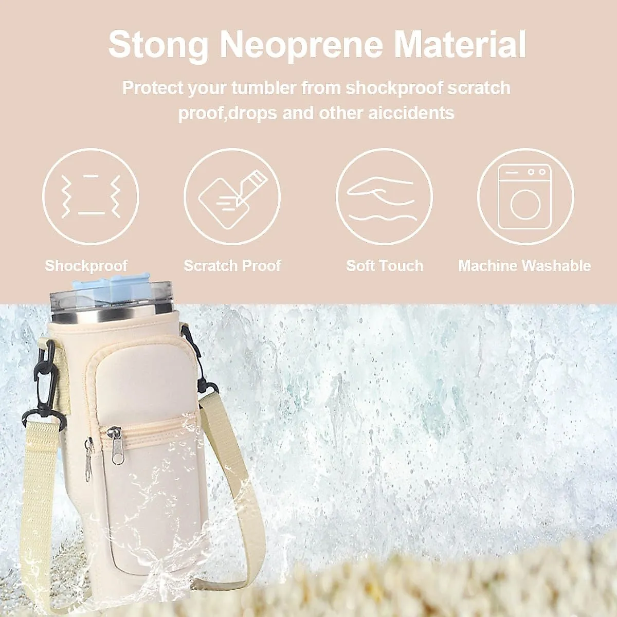 OLNIEZZL Water Bottle Carrier Bag Compatible with Stanley 30 40oz Tumbler with Handle, Water Bottle Holder with Adjustable Shoulder Strap for Travel Hiking (Cream)