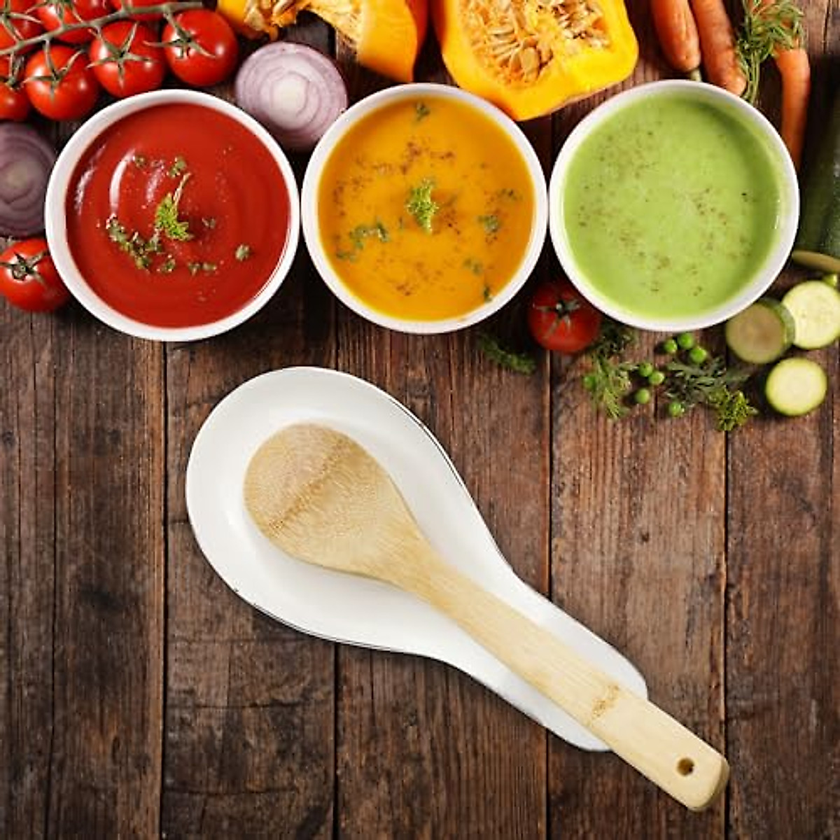 AuldHome Farmhouse White Spoon Rest, Distressed Enamel Ceramic Spoon Holder in Rustic Style