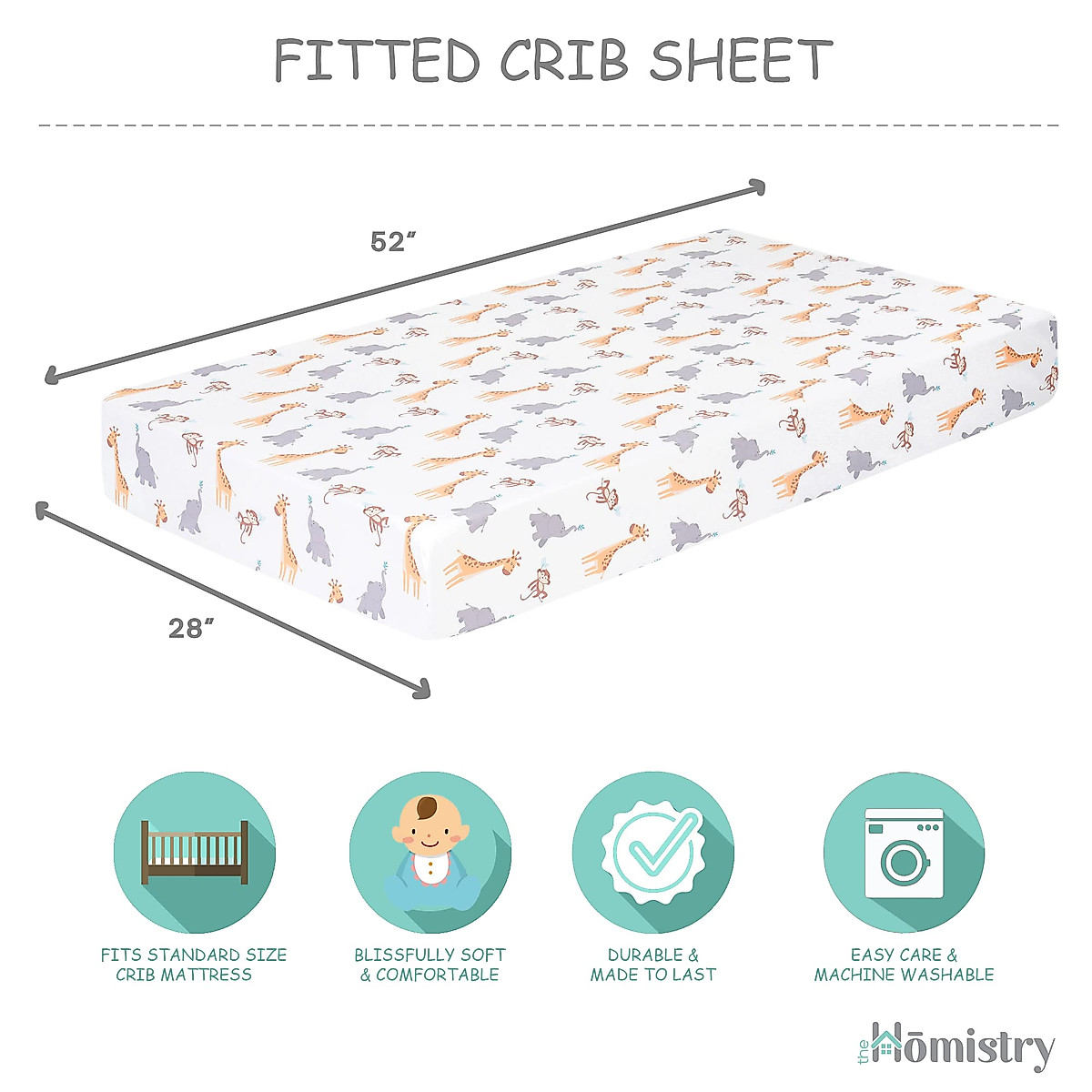 The Hōmistry Jungle Friends Crib Bedding Set for Boys or Girls | 3-Piece - Crib Quilt, Fitted Sheet, Crib Skirt