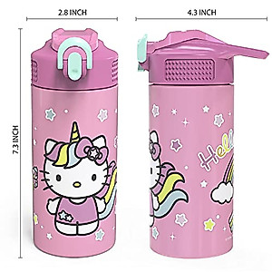 Zak Designs Sanrio Hello Kitty Vacuum Insulated Thermal Kids Water Bottle 14 oz 18/8 Stainless Steel with Flip-Up Straw Spout and Locking Spout Cover, Durable Cup for Sports or Travel