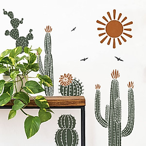 Mfault Boho Cactus Botanical Wall Decals Stickers, Bohemian Cacti Green Plant Sun Nursery Decorations Kids Bedroom Art, Neutral Toddlers Room Classroom Playroom Decor