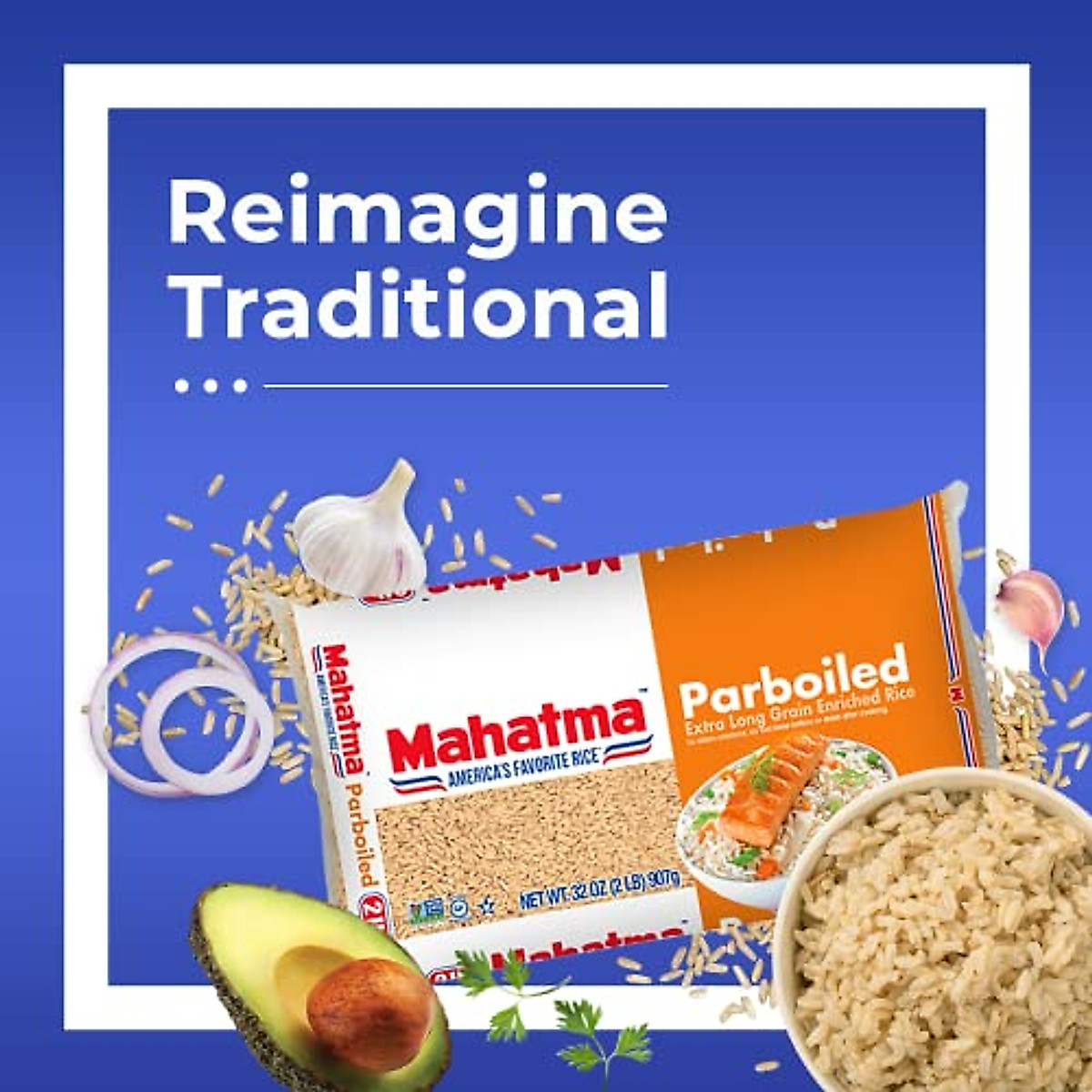 Mahatma Extra Long Grain Enriched Parboiled Rice/Gold Rice, Extra Long Grain Rice Bulk Bag, 32-Ounce Rice Bag