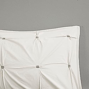 Ink+Ivy Masie Duvet Cover King/Cal King Size - White , Elastic Embroidery Tufted Ruffles Duvet Cover Set – 3 Piece – 100% Cotton Percale Light Weight Bed Comforter Covers