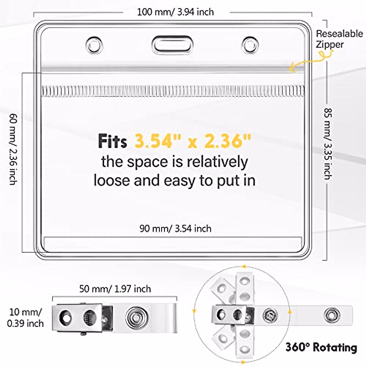 150 Sets Clip on Name Tag Clear Name Badge with Clip Waterproof PVC ID Badge Holder Transparent Name Tag Holder with Resealable Zipper Seal and Metal Badge Clip for Teacher Student Worker