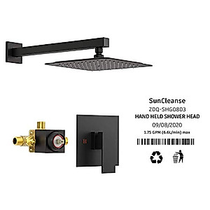 SunCleanse Matte Black Shower Faucet Set with Valve, Bathroom Shower System Included Stainless Steel Metal Rainfall Shower Head and Extra Long Shower Arm