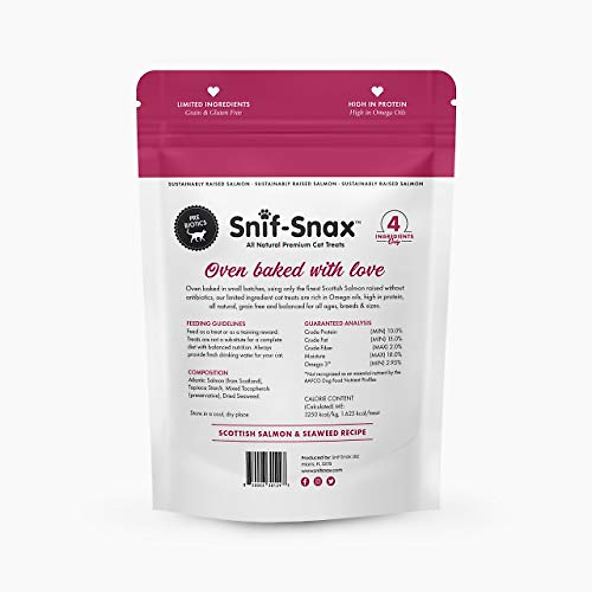 Snif-Snax All Natural Premium Cat Treats Scottish Salmon Sweet Potato and Seaweed Recipe, 3 oz.