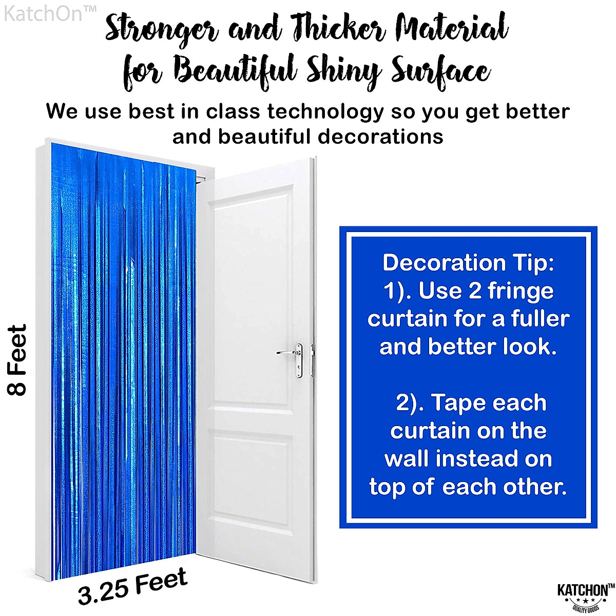 KatchOn, Iridescent Blue Streamers Backdrop - 3.2x8 Feet, Pack of 2 | Graduation Backdrop 2024, Graduation Decorations 2025, Pool Party Decorations | Iridescent Blue Backdrop, Summer Party Decorations