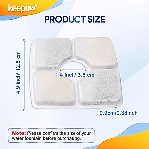 KEEPOW Cat Fountain Filter, 6 Pack Pet Filter Replacement for 84oz/2.5L Square Cat Fountain Dog Water Dispenser, Triple Filtration System