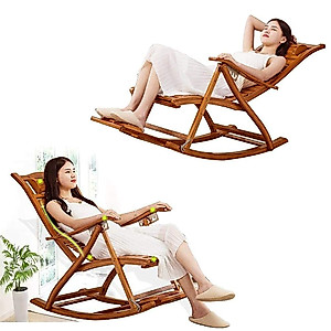 Lounge Chair, Zero Chair,Lounge Chairs,Wooden Folding Rocking Chair Balcony Bamboo Adjustable Back Chair with Headrest and Foot Massage Outdoor Sun Loungers Camping Chair