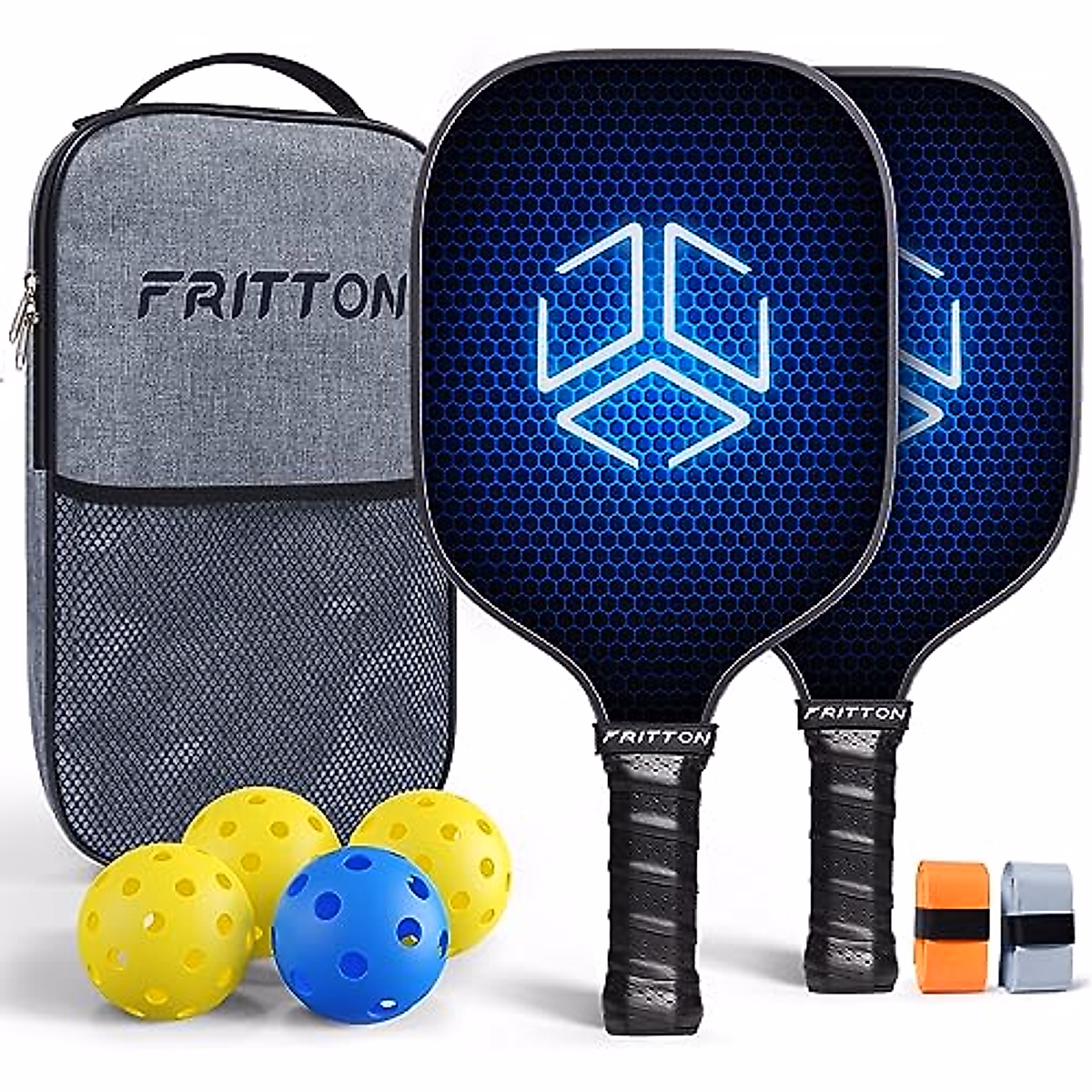 Pickleball Paddles Set of 2, USAPA Approved Carbon Fiber Pickleball Paddle with Enhanced Honeycomb Core and Anti-Slip Cushioned Grip, Fritton Pickleball Set for Beginners to Advanced Players