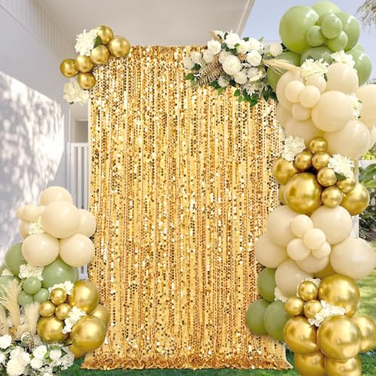 Big Payette Sequin Backdrop 4ftx8ft Gold Shimmer Backdrop Curtains Glitter Fabric Drapes for Birthday Party Baby Shower Decorations