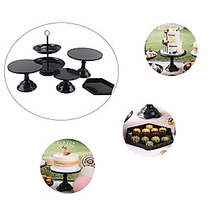 LIFESTIVAL 5 Pcs Black Cake Stands Set Metal Cupcake Holder Round Dessert Display Plate Serving Platter for Party Wedding Brithday Baby Shower Celebration Home Decoration