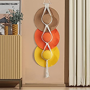 Boho Hat Hangers for Wall, Hat Organizer, Wall Hanging Hat Holder, Bohemian Hand Weaving Hat Storage and Hat Display for Straw Hats and Wide Brim Hats, Decorative Hat Rack for Closet and Door (WHITE)